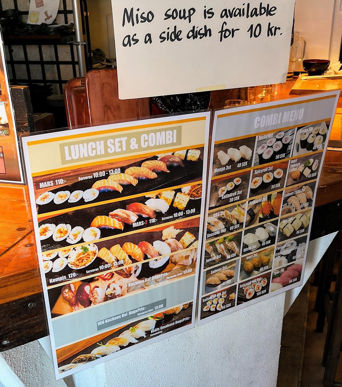 Menu at Bizen Sushi restaurant, Gothenburg, Lantmannagatan 2