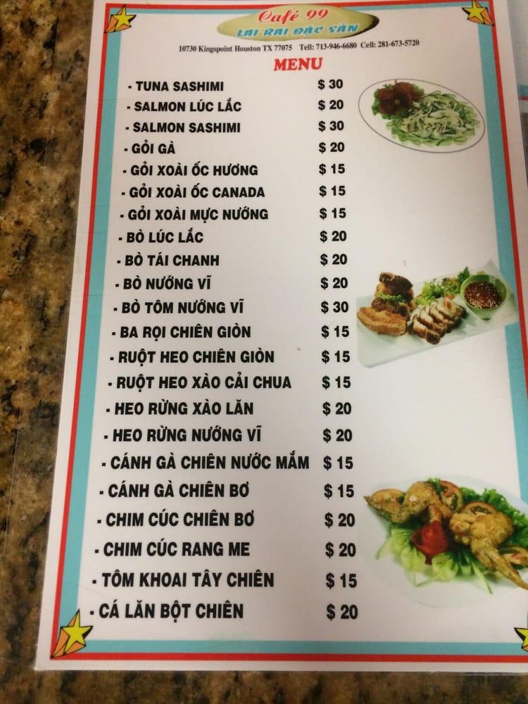 Menu at Cafe 99, Houston