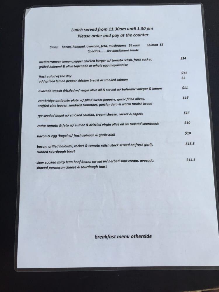 Menu at Cambridge Lane Espresso + Kitchen restaurant, Manly