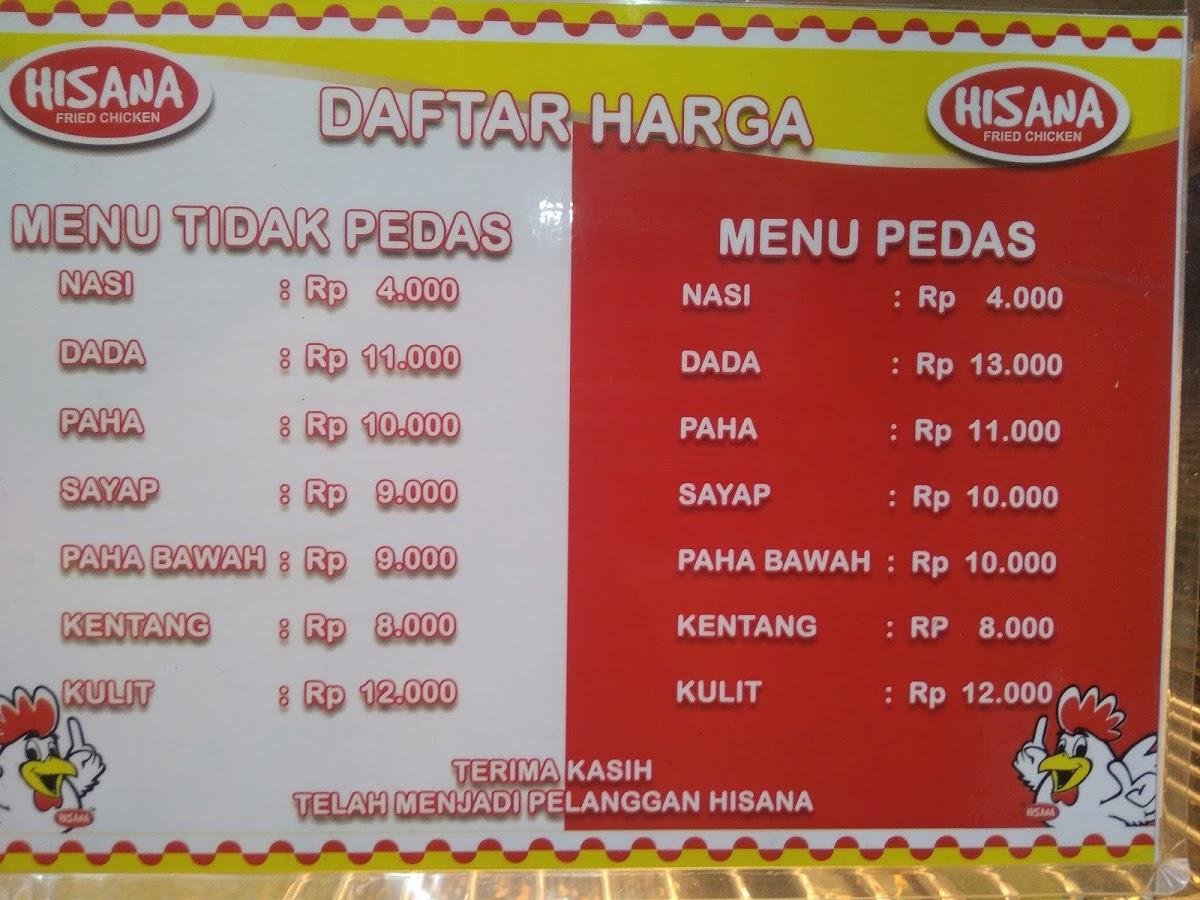 Menu at Hisana Fried Chicken, Surabaya, Jl. Raya Menganti No.12