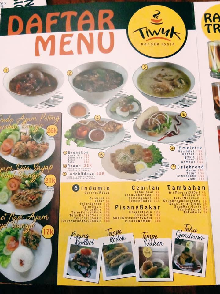 Menu at Jogja Jajan restaurant, Sumberadi