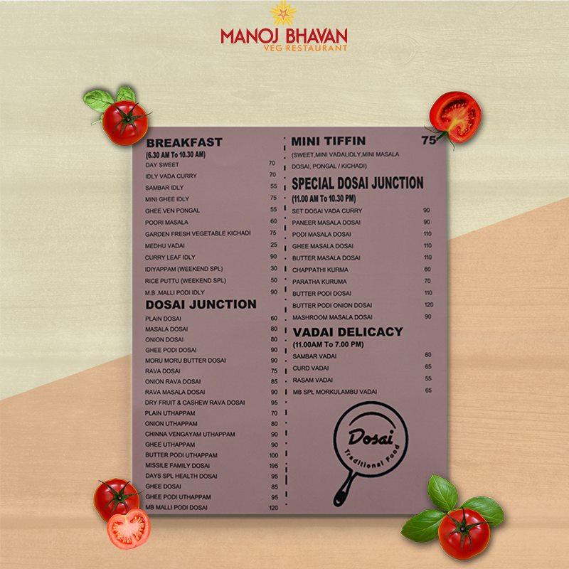 Menu at MANOJ BHAVAN MAMANDUR, Mamandur