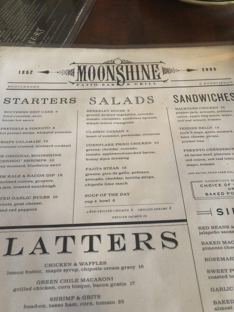 Menu at Moonshine Grill pub & bar, Austin, 303 Red River St