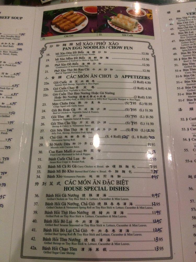 Menu at Pho Hoai restaurant, New York City, 4th Ave