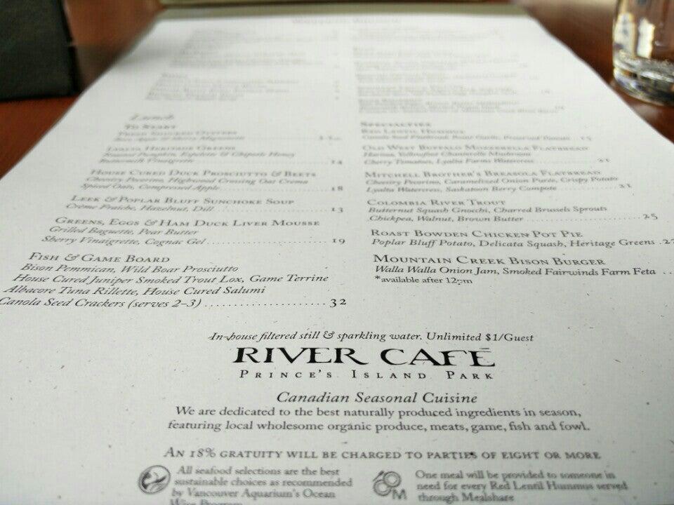 Menu at River Café, Calgary, 25 Prince's Island Pk SW