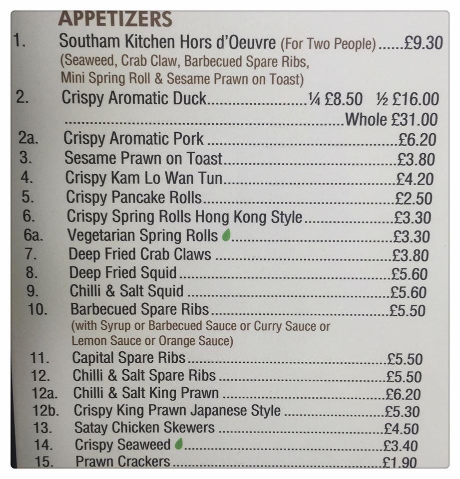 Menu at Southam Kitchen fast food, Southam