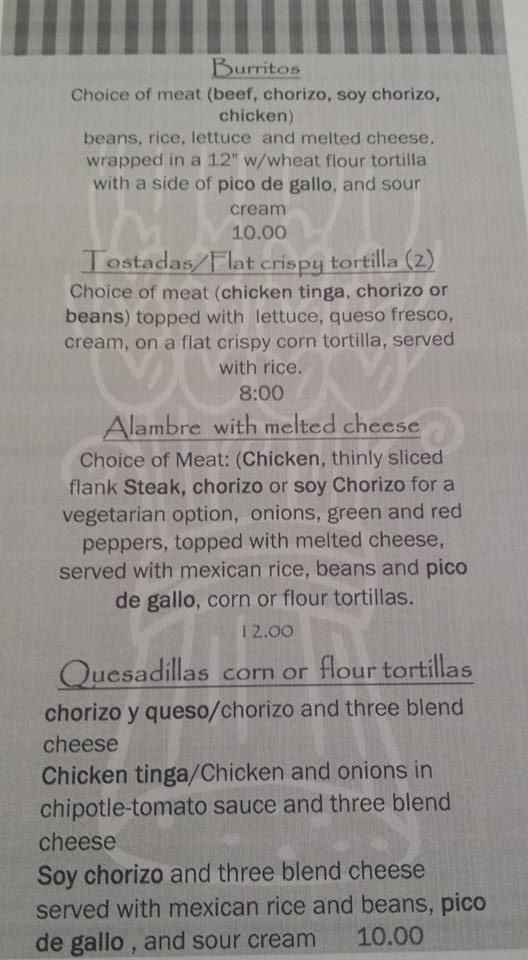 Menu at Su Casa Mexican Cafe, Canada, Wagonwheel Rd