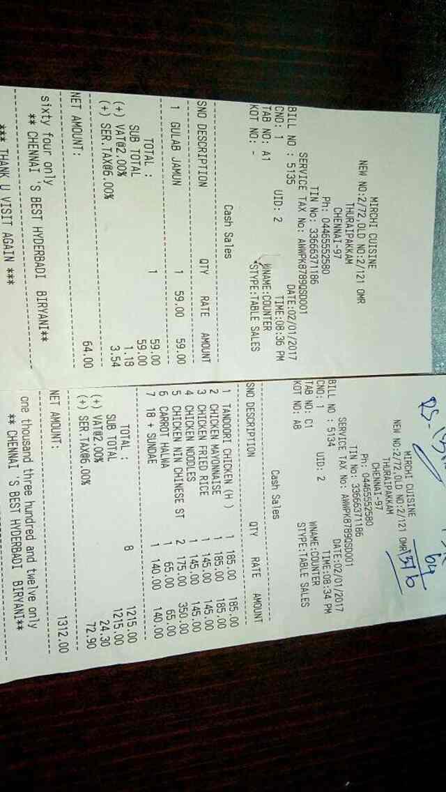 Menu at The Old Mirchi Biryani, Chennai, 2/72