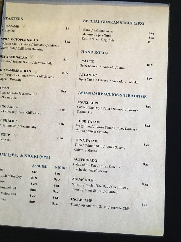 Menu at Agave Azul restaurant, Playa del Carmen
