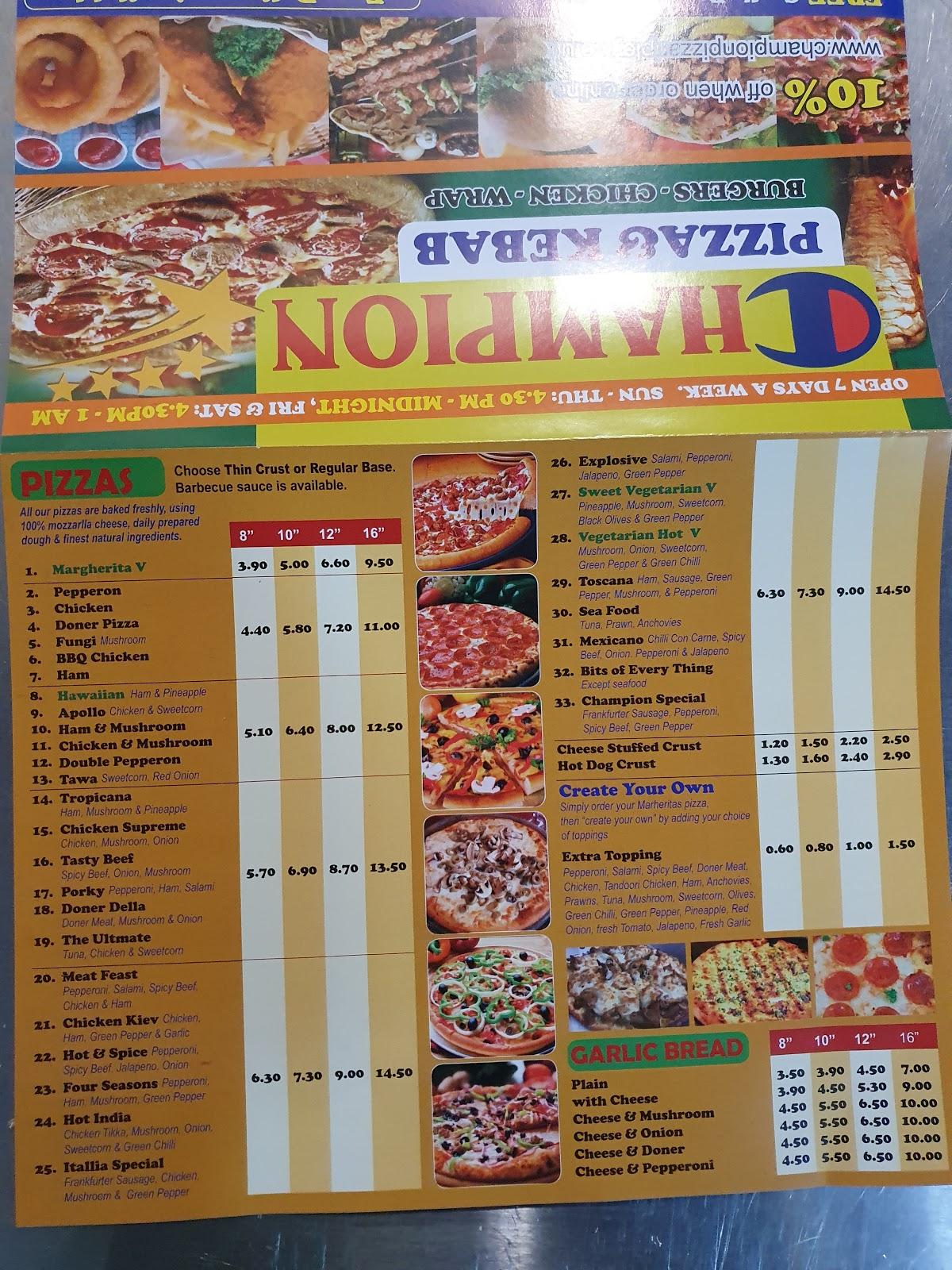 Menu at Champion Pizza Ripley restaurant, Ripley