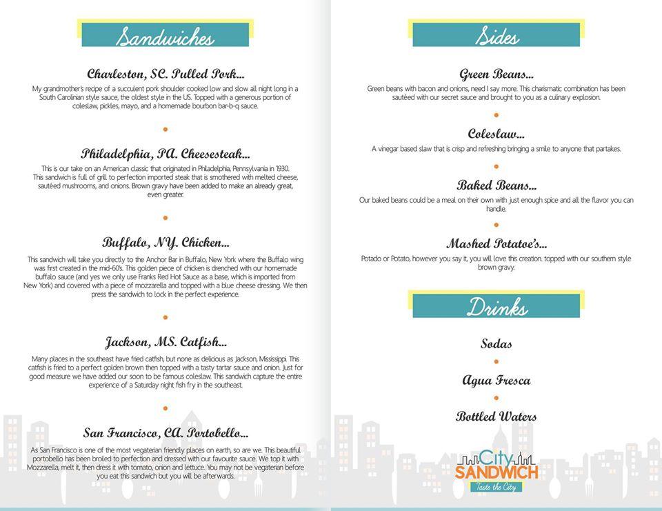 Menu at City Sandwich restaurant, San Antonio Tlayacapan