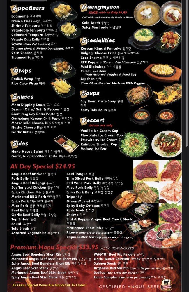 Menu at HANU Korean BBQ, Las Vegas