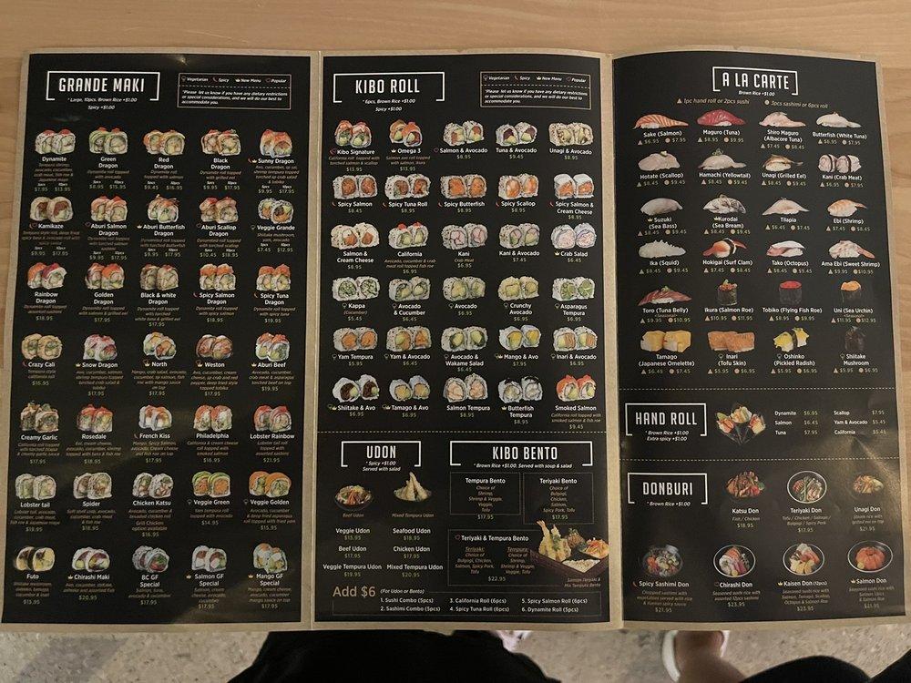 Menu at Kibo Sushi House restaurant, Mississauga