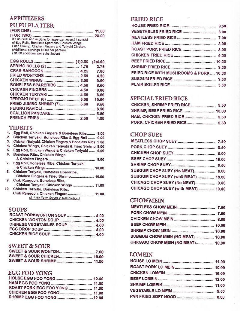 Menu at Ming House restaurant, Berlin