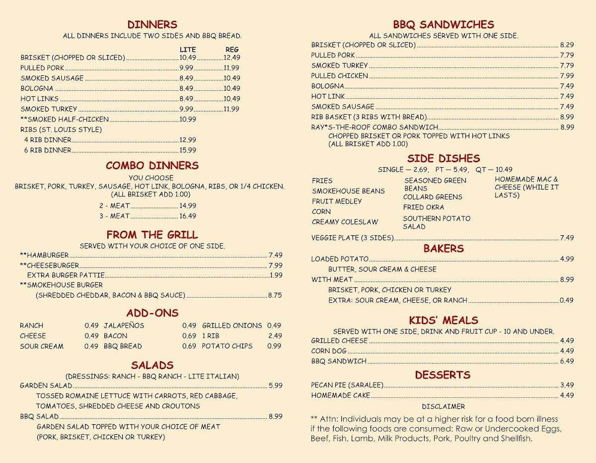 Menu at Ray's BBQ, Norman