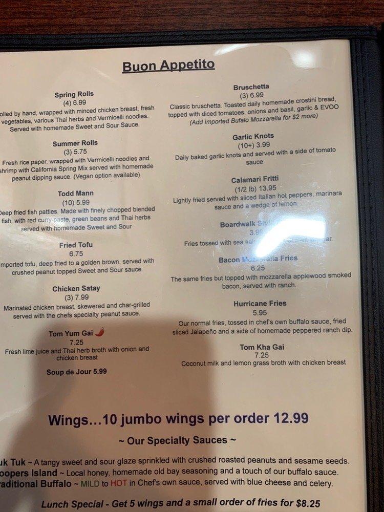 Menu at Thaitalian Infusion Cuisine pizzeria, Cambridge