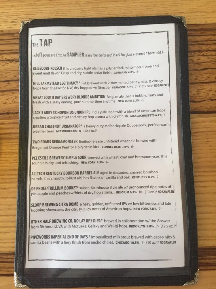 Carta del pub y bar The BURGER Loft, New City