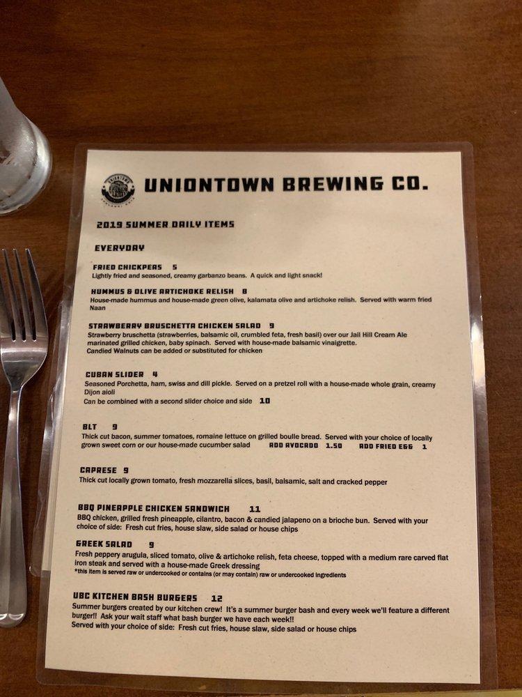 Menu at Uniontown Brewing Co. restaurant, Ashland