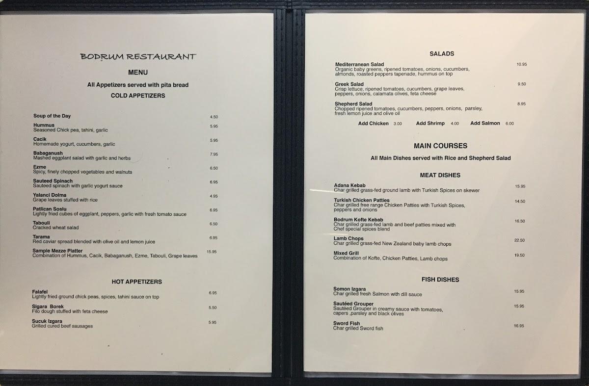 Carta de Bodrum Restaurant, Venice, 225 Miami Ave W
