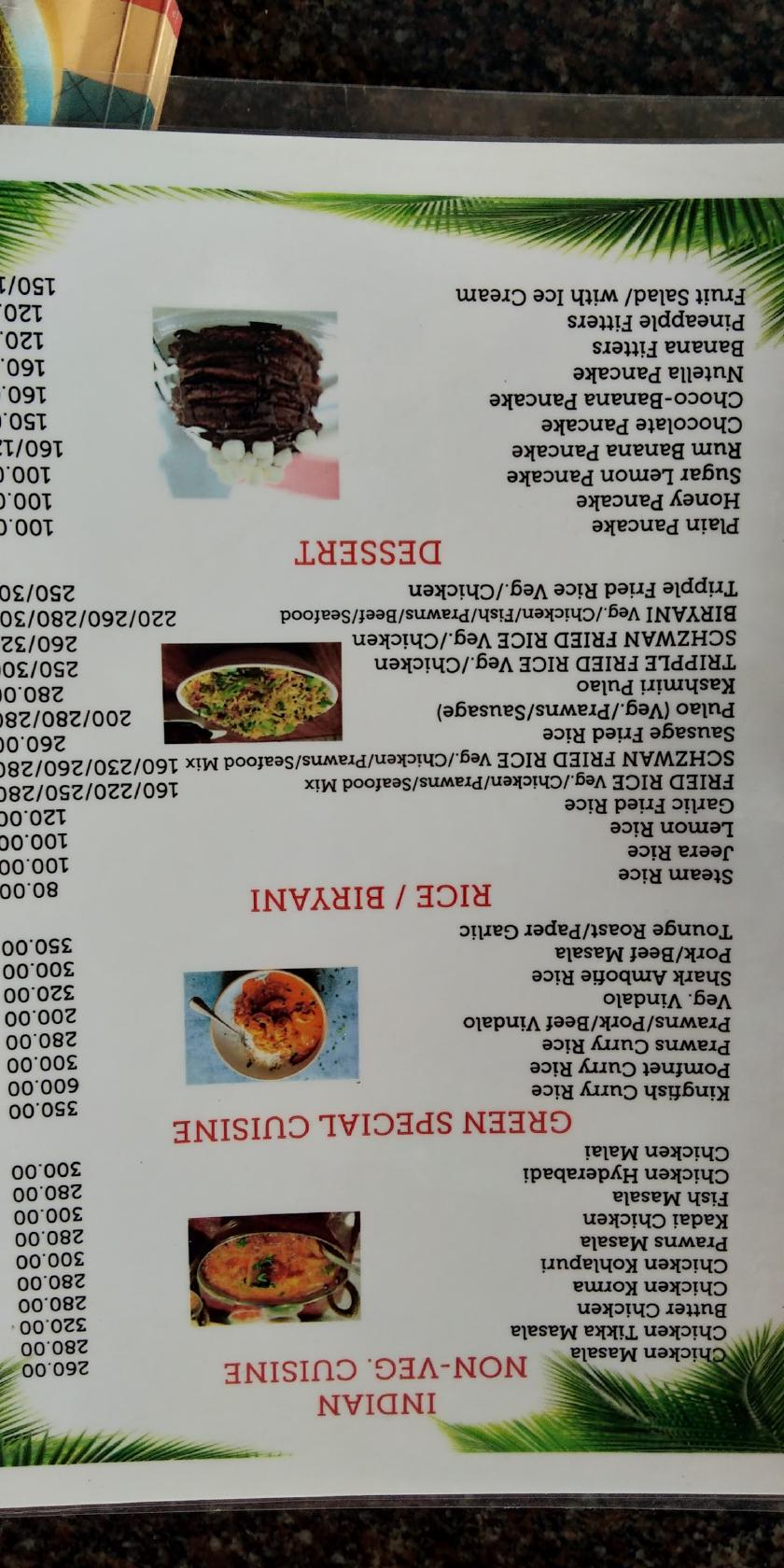 Menu at Cola cafe vicky, Benaulim