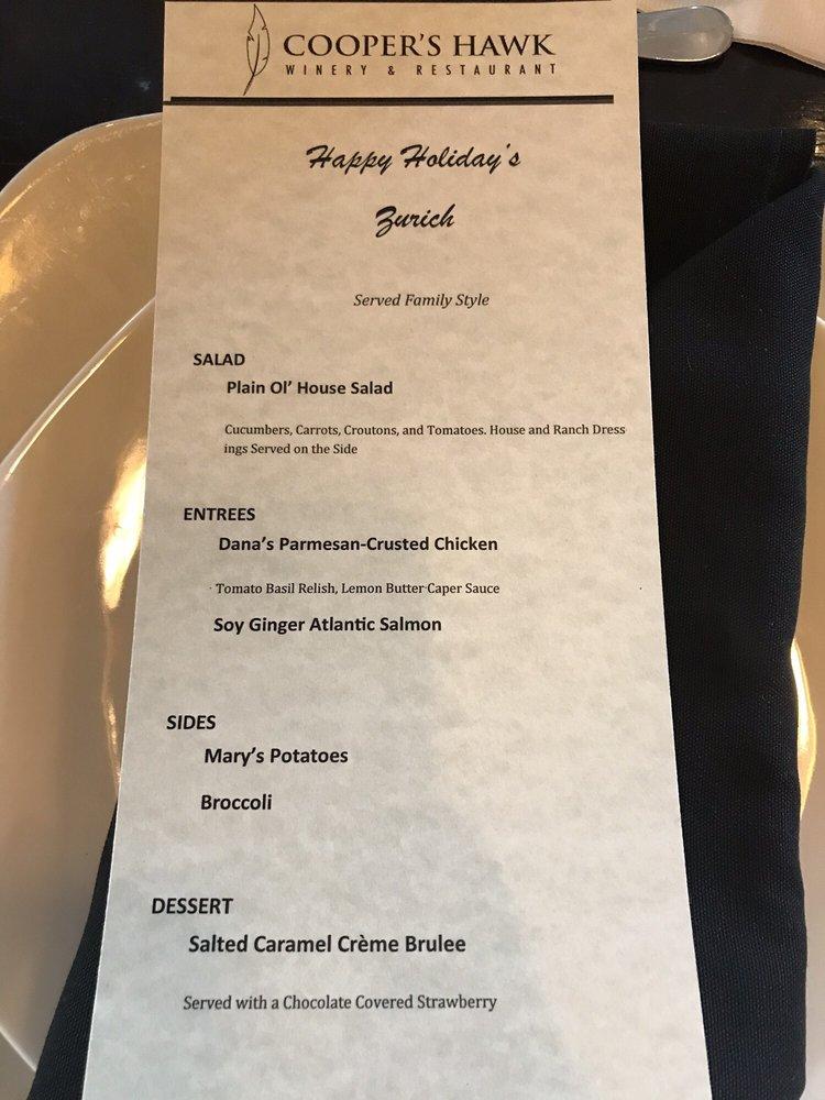 Menu at Cooper's Hawk Winery & Restaurant- South Barring, South Barrington