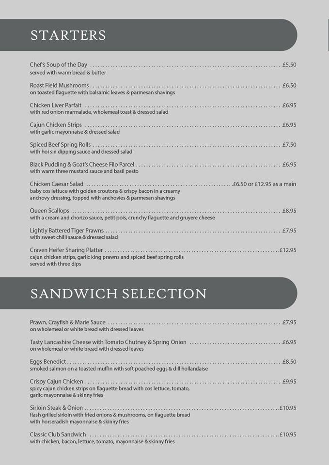Menu at The Craven Heifer Inn Pub & Rooms, Barnoldswick