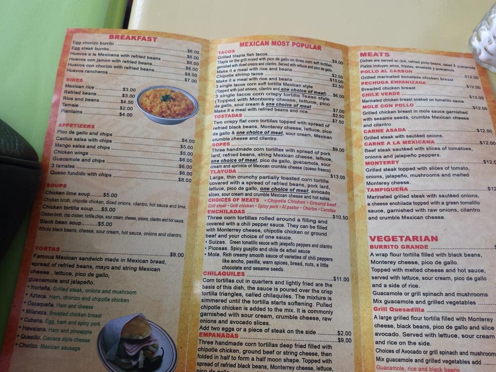Carta del restaurante El Azteca Mexican, Poughkeepsie