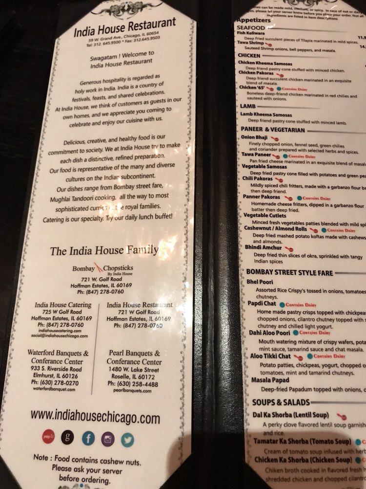 Menu at India House Restaurant Chicago, Chicago, 59 W Grand Ave