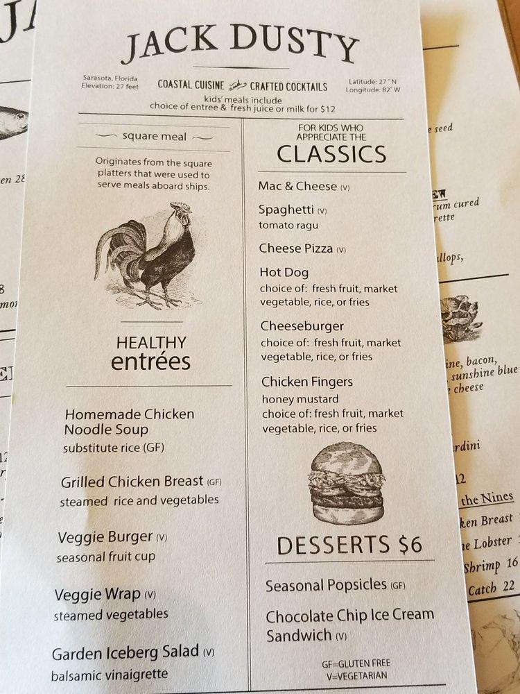 Menu at Jack Dusty pub & bar, Sarasota, Ritz Carlton Dr