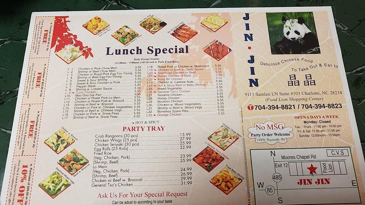 Menu at Jin Jin Chinese Restaurant, Charlotte, Samlen Ln