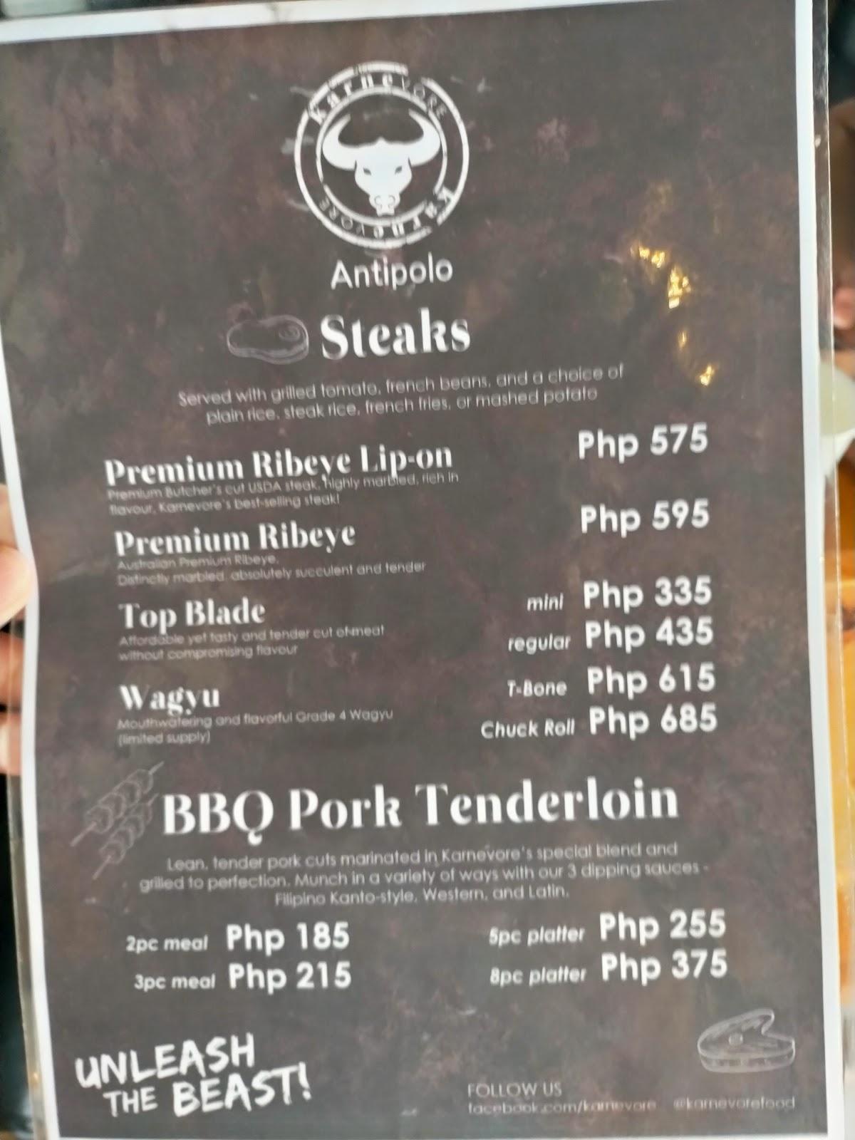 Menu at Karnevore steakhouse, Antipolo, H5VC+MG9