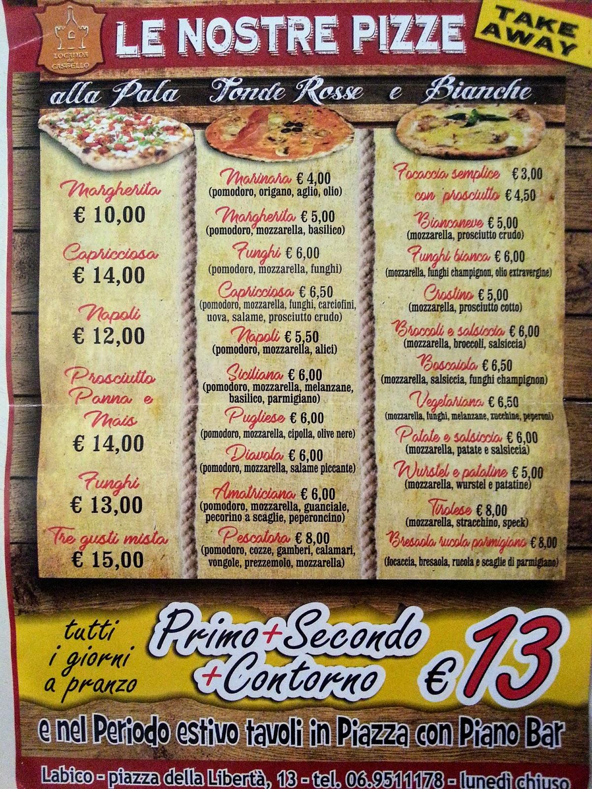 Menu da La Locanda del Castello ristorante, Labico
