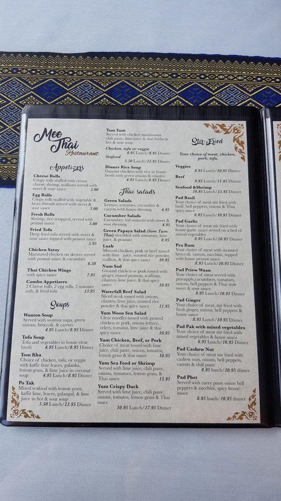 Menu at Mee Thai Restaurant, Orlando