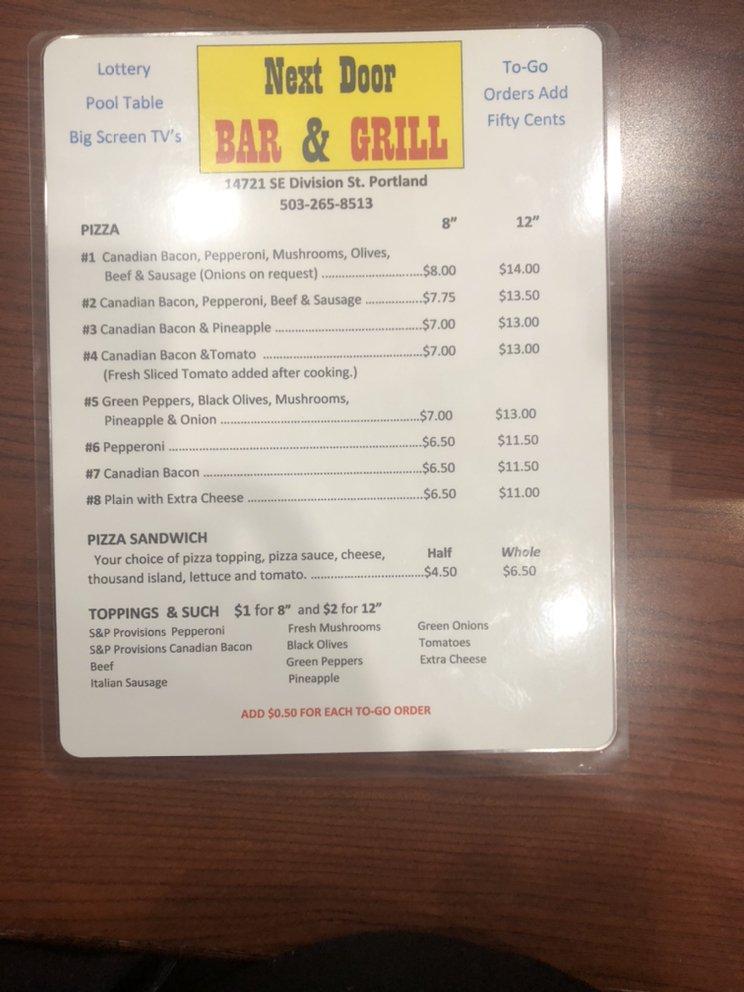 Menu at Next Door Bar & Grill, Portland