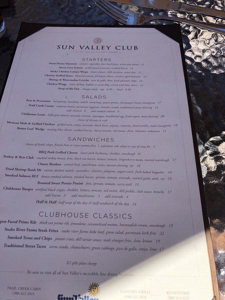 Menu at Sun Valley Club, Sun Valley