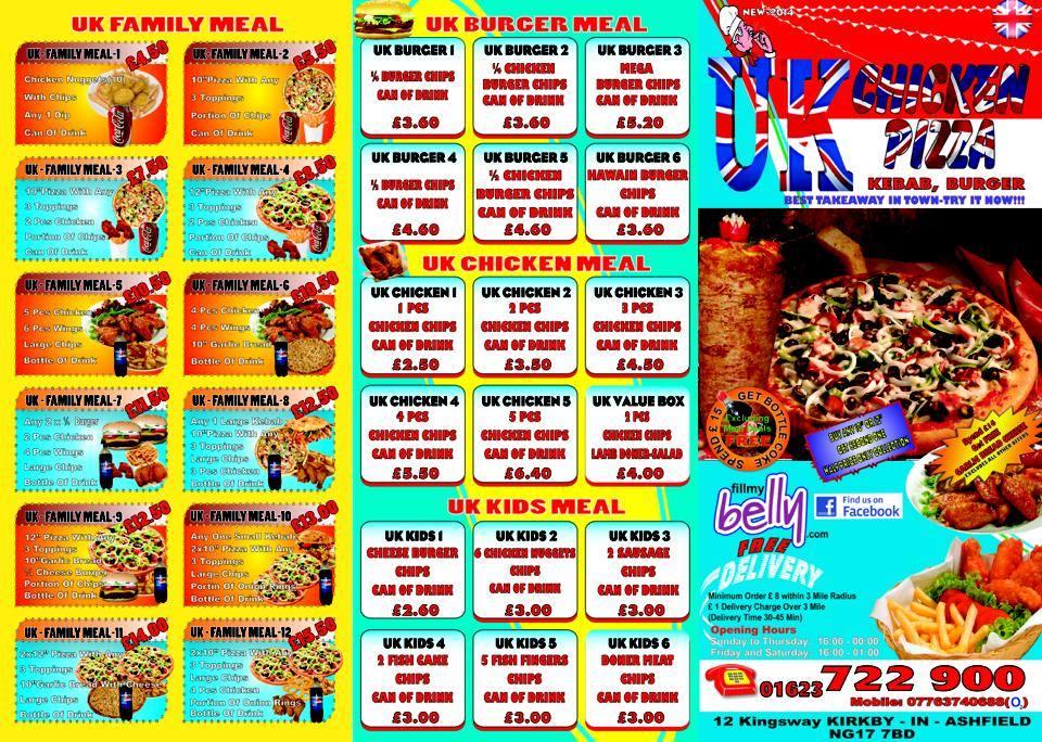 Menu at UK Chicken & Pizza pizzeria, Sutton-in-Ashfield