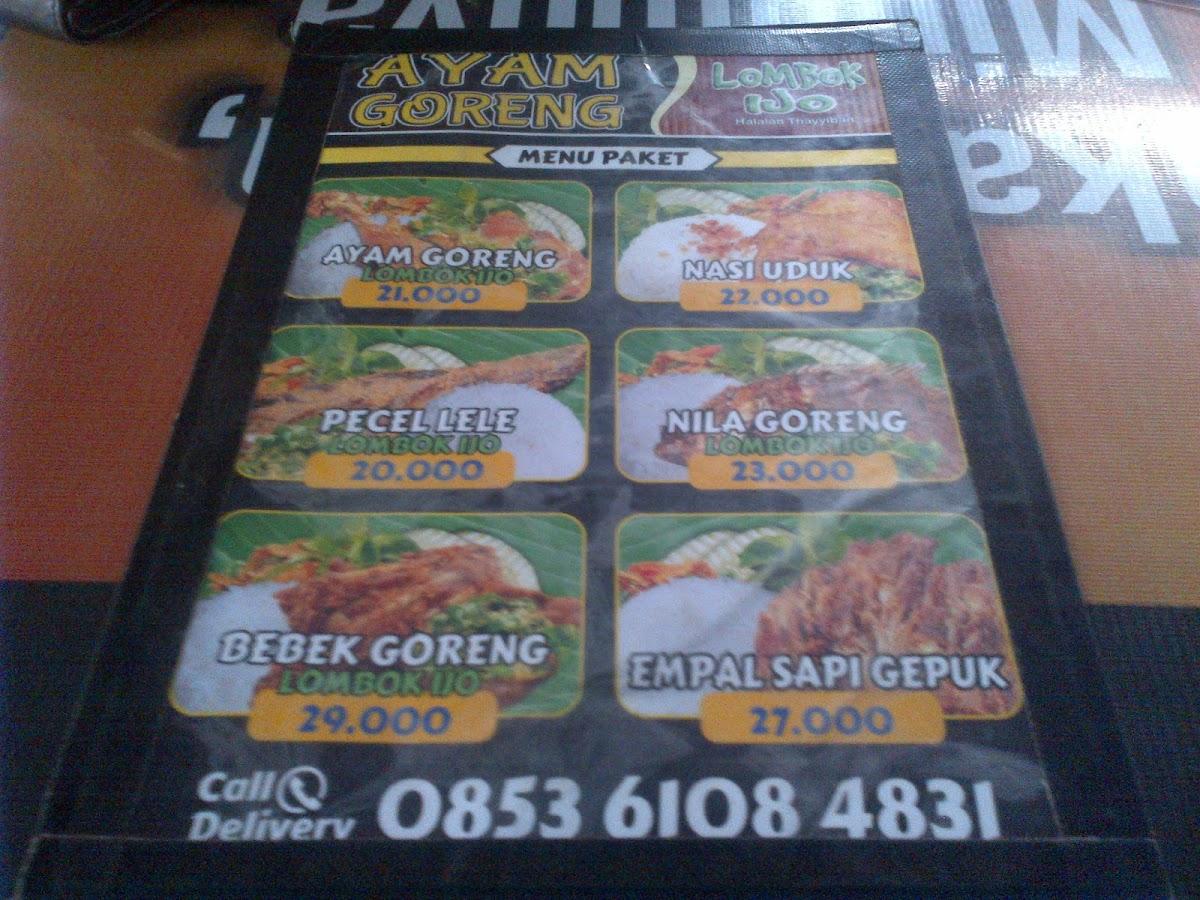 Menu at Ayam Goreng Lombok Ijo restaurant, Medan