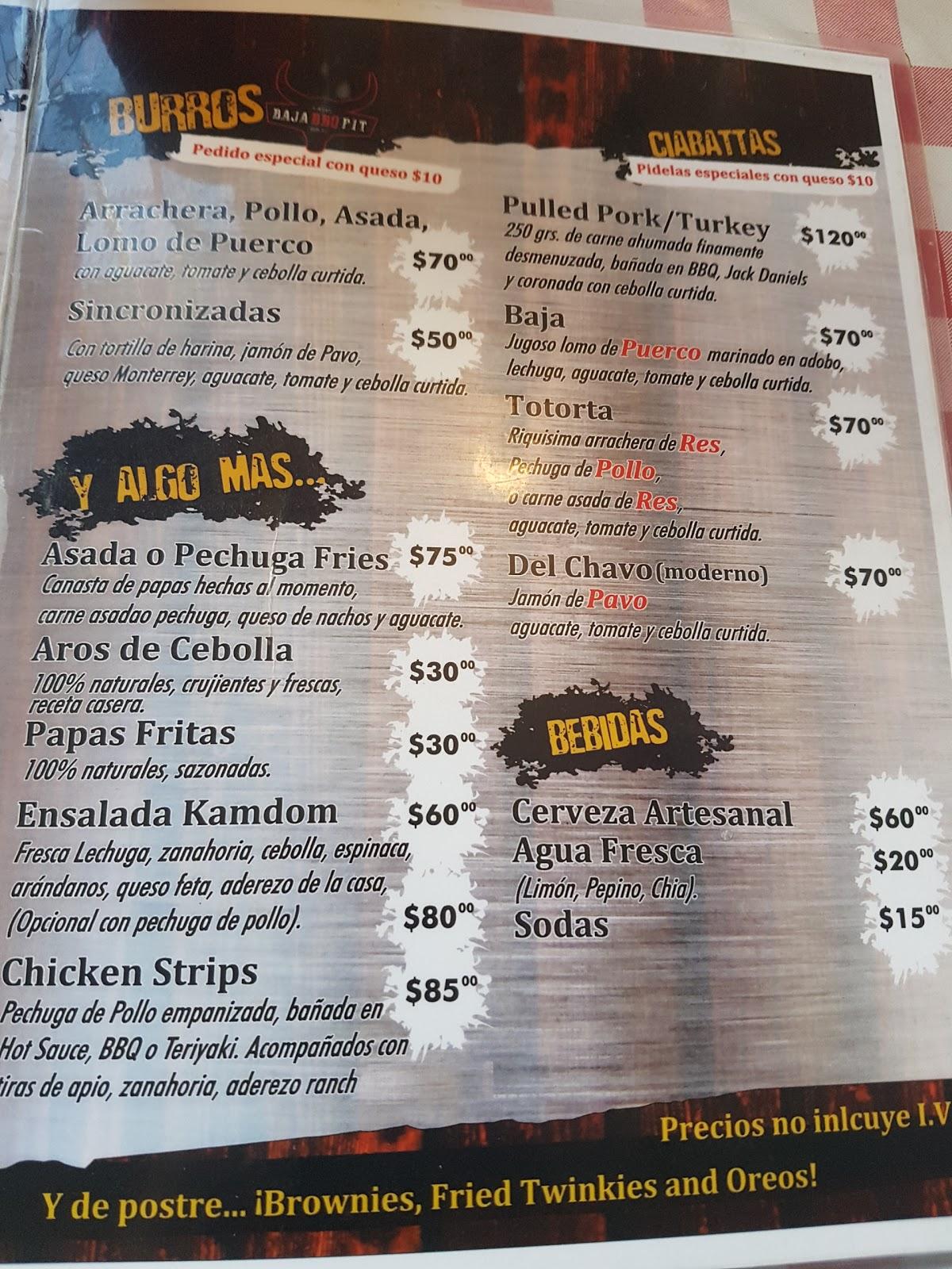 Menu at Baja BBQ Pit, Tijuana, 11 y o Plutarco Elías Calles 1984