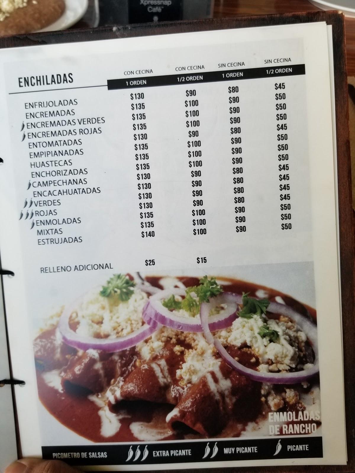 Carta del restaurante El Lindero Universidad, Tampico