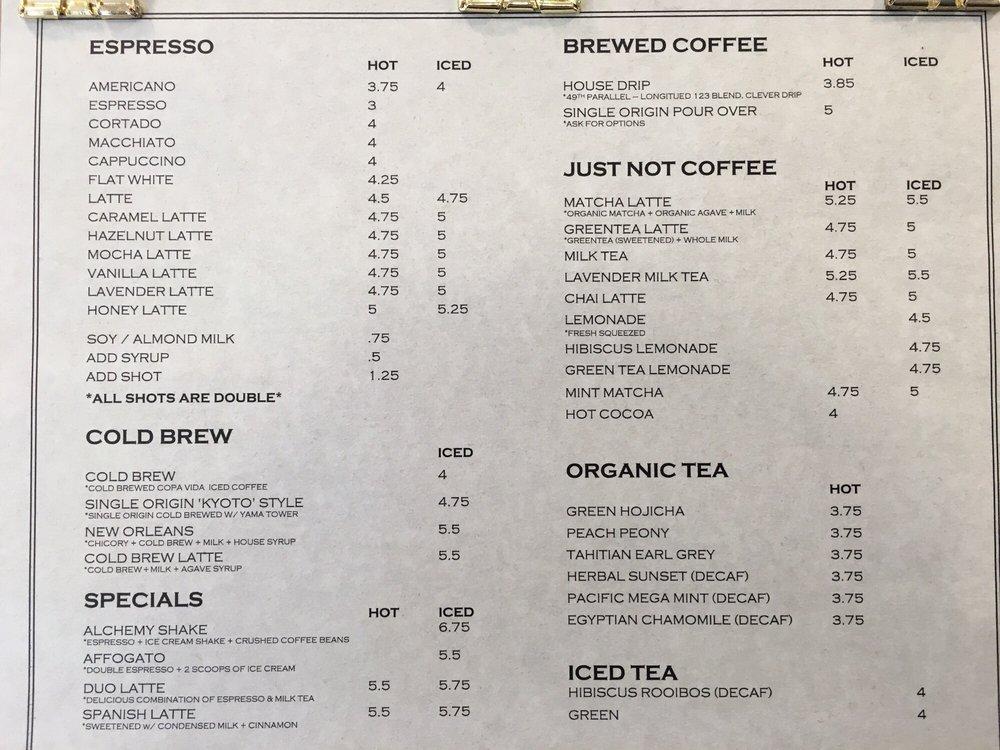 Menu at Enchanted Coffee Bar, La Mirada
