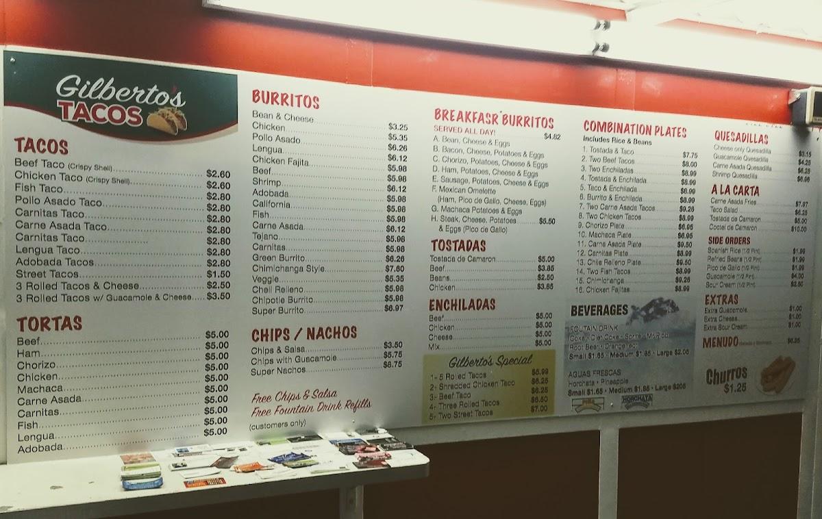 Menu at Gilberto's Tacos Mexican Restaurant, Citrus Heights