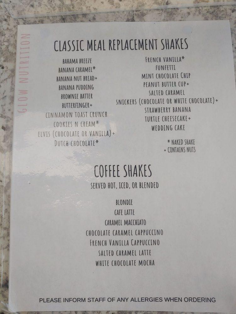 Menu at Glow Nutrition pub & bar, Metairie