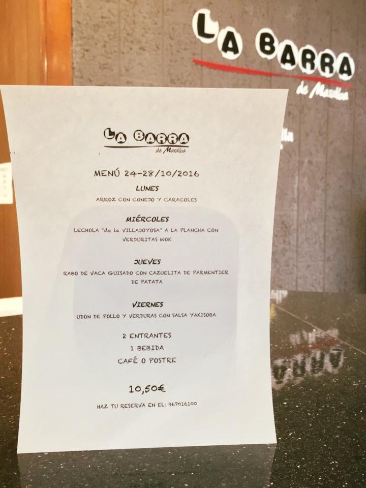 Menu at La Barra, Almansa