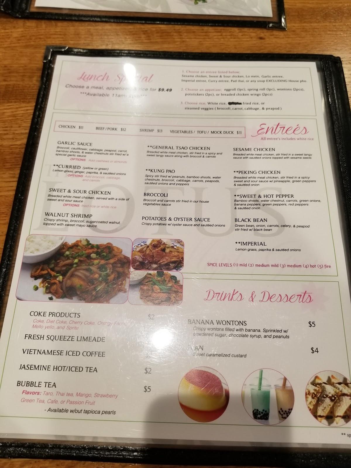 Menu at Lotus Maple Grove restaurant, Maple Grove