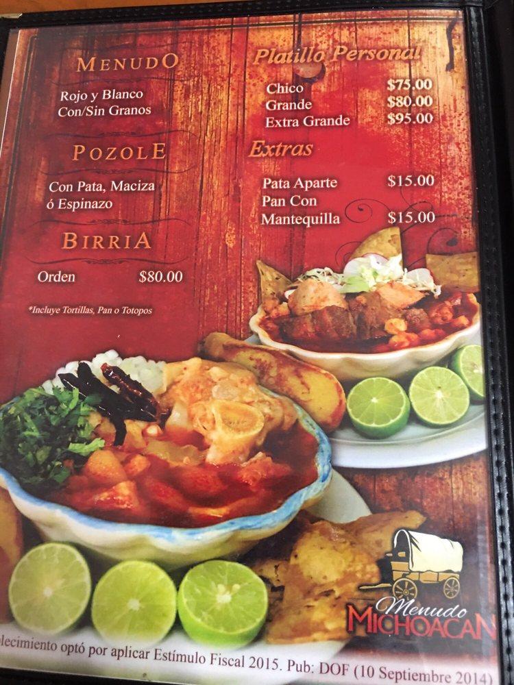 Carta del restaurante Menudo Michoacán, Ensenada