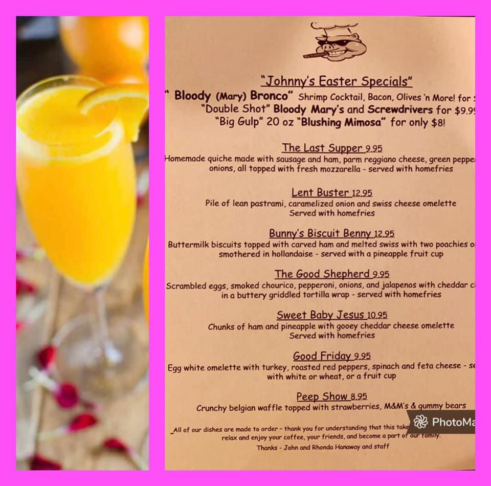 Menu at Johnny's Victory Diner restaurant, Burrillville