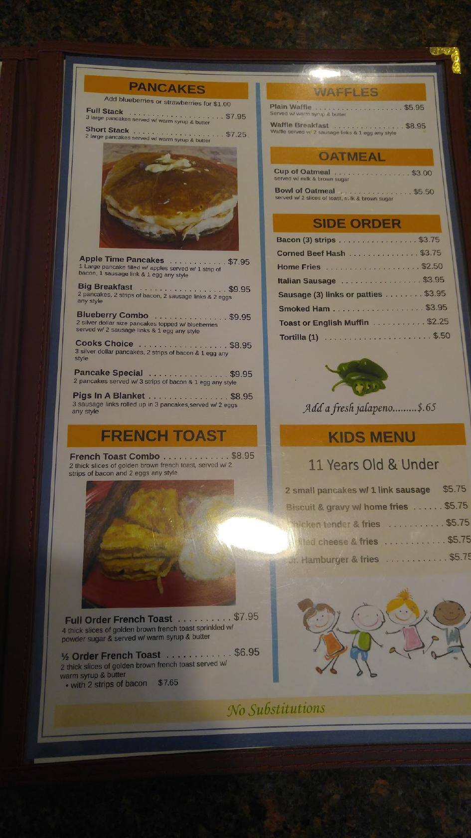 Menu at Red Rooster Cafe, Denver, Washington St