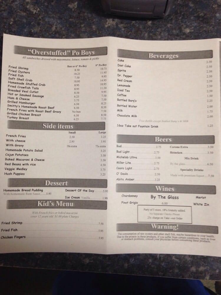 Menu at Smitty's Seafood restaurant, Kenner, W Esplanade Ave