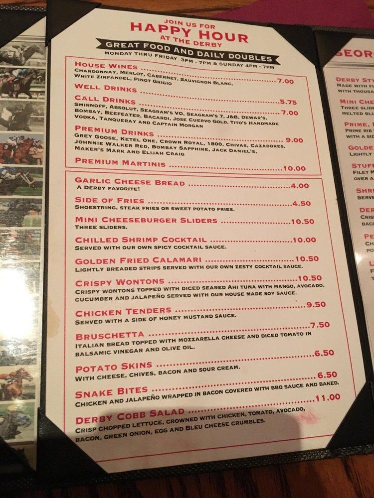 Menu at The Derby steakhouse, Arcadia