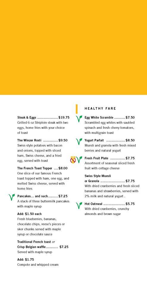 Menu at Timbers restaurant, Thunder Bay